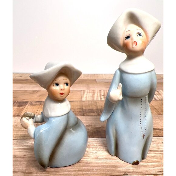 Accents | Vintage Nun Figurines Set Ceramic Nuns In Blue Habits With ...
